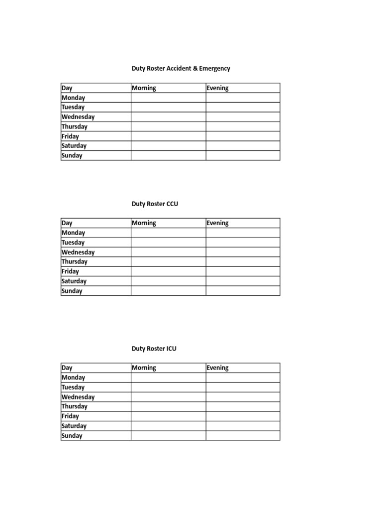 Duty Roster | PDF | Intensive Care Unit | Hospital And Clinic