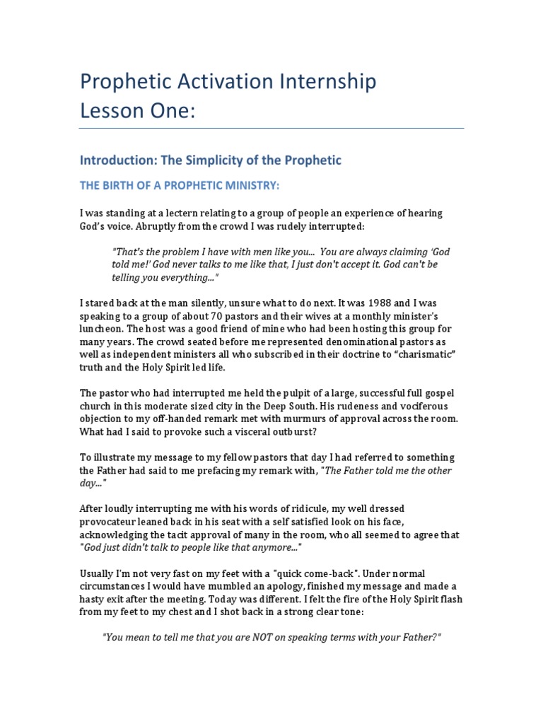 Prophetic Activation Internship Lesson One:: Introduction: The Simplicity of The Prophetic | PDF ...