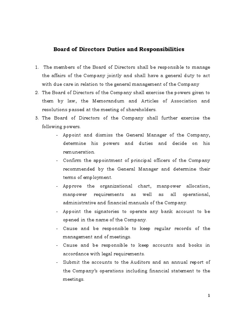 Board of Directors Duties and Responsibilities | Audit | Board Of Directors