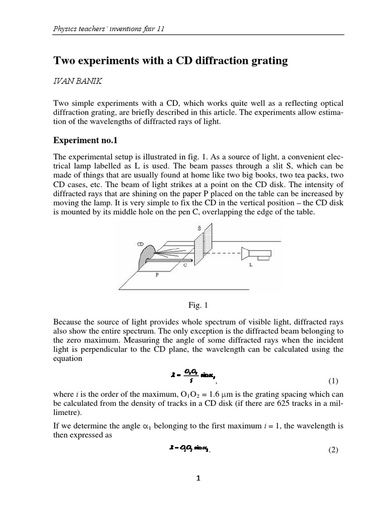 Two Experiments With A CD Diffraction Grating: Ivan Banik | PDF ...