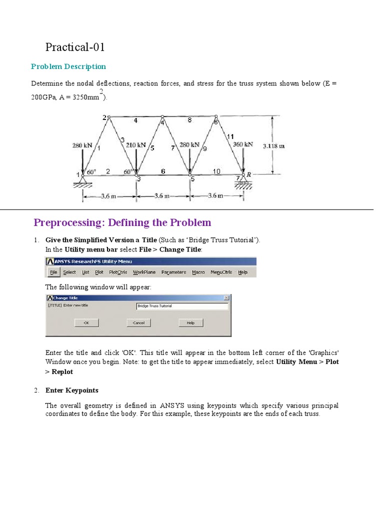 Practical-01: Preprocessing: Defining The Problem | PDF | Truss | Mechanical Engineering