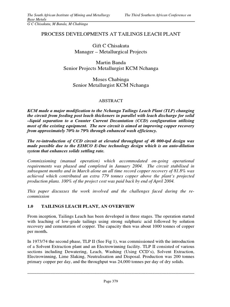 Process Developments at Tailings Leach Plant | Download Free PDF | Pump ...