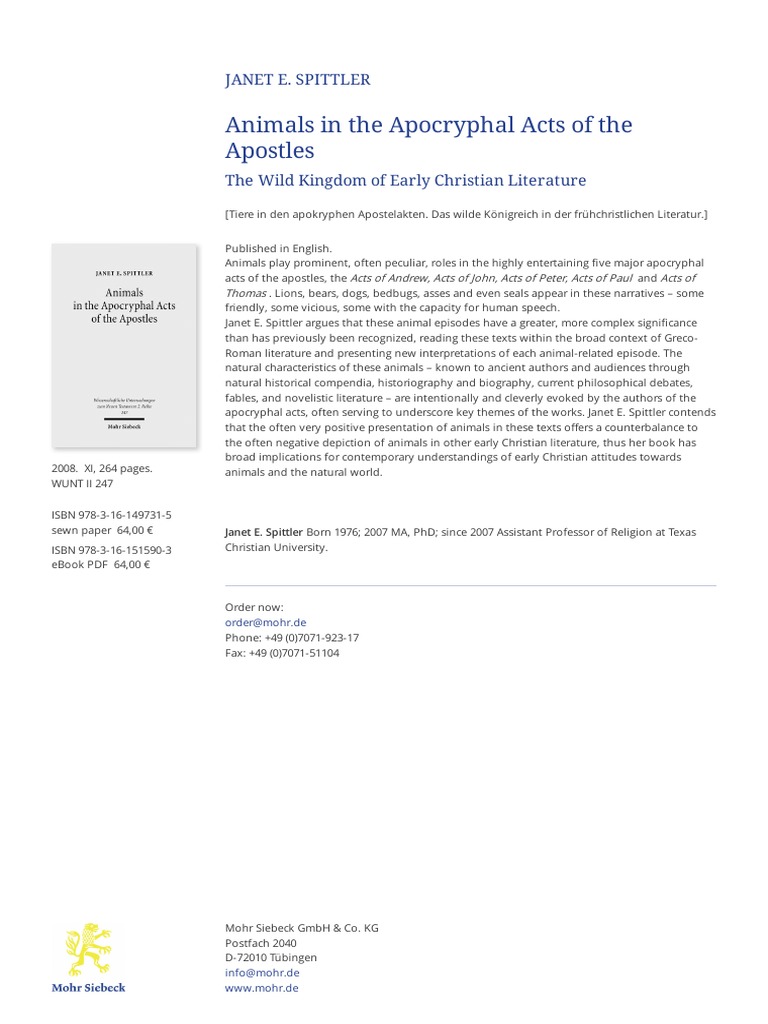 Animals in The Apocryphal Acts of The Apostles | PDF | Acts Of The Apostles | Books
