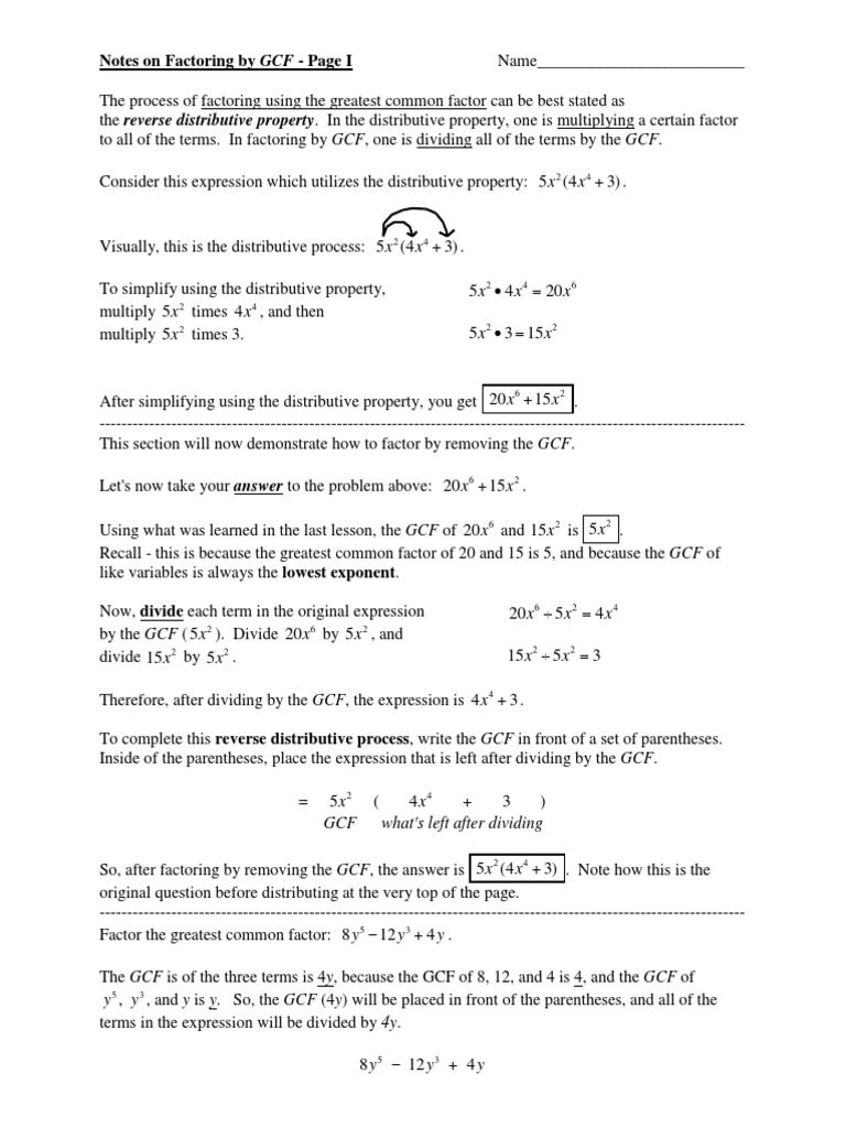 Notes Factoring Using GCF | PDF | Factorization | Elementary Mathematics