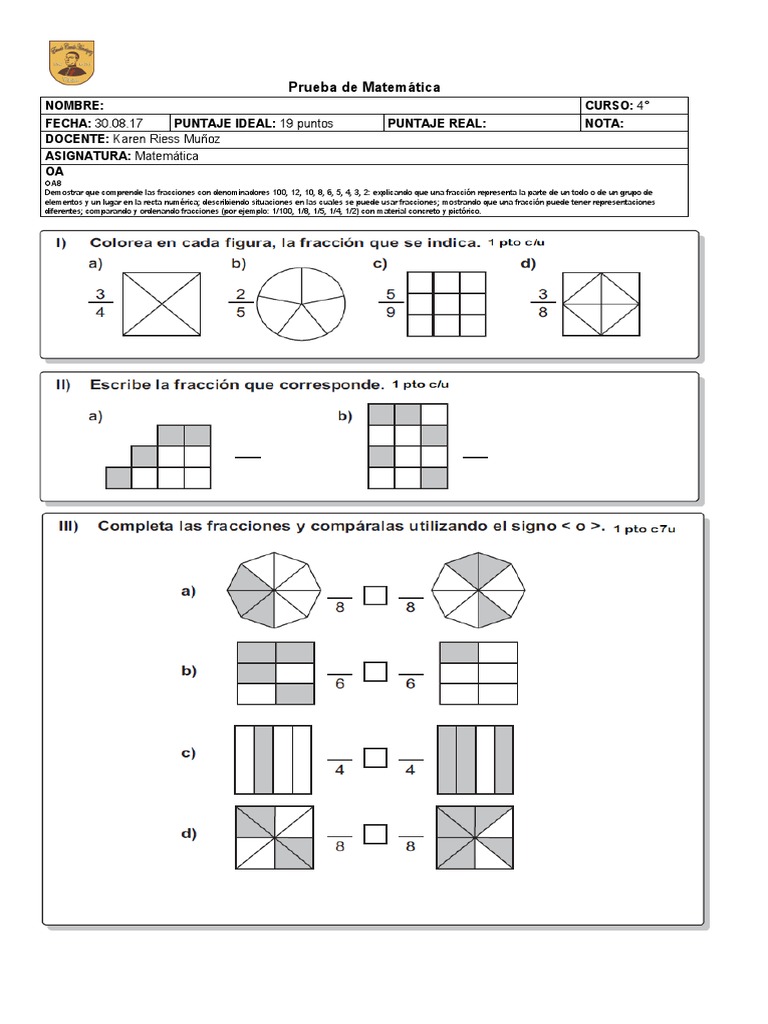 Comprensión de Fracciones en 4° Grado | PDF
