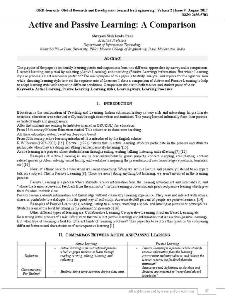 Active and Passive Learning: A Comparison | PDF | Learning Styles ...