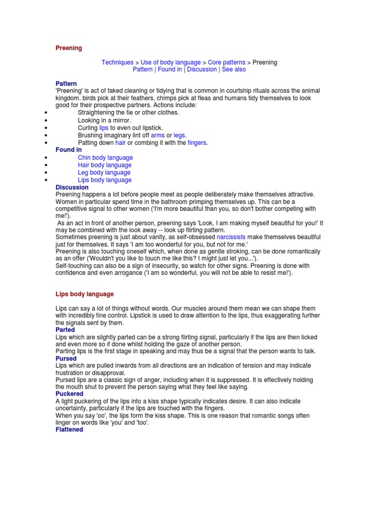 Body Language Preening | PDF | Body Language | Smile