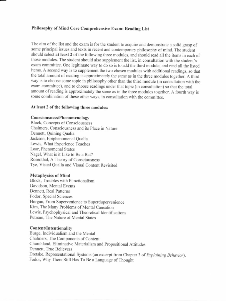 Philosophy of Mind - Reading List | PDF | Philosophy Of Mind | Qualia
