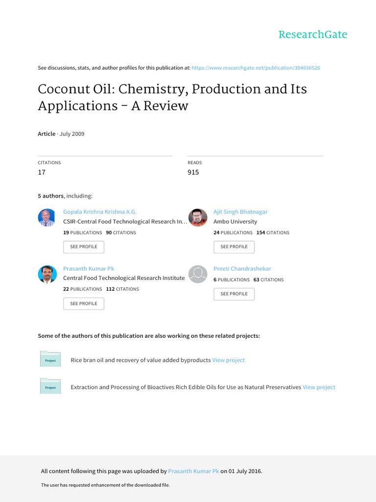 Coconut Oil - Chemistry,,Production and Its Applications - Areview ...