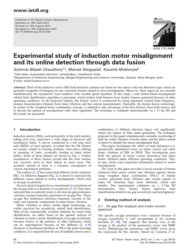 Experimental Study of Induction Motor Misalignment and Its Online ...