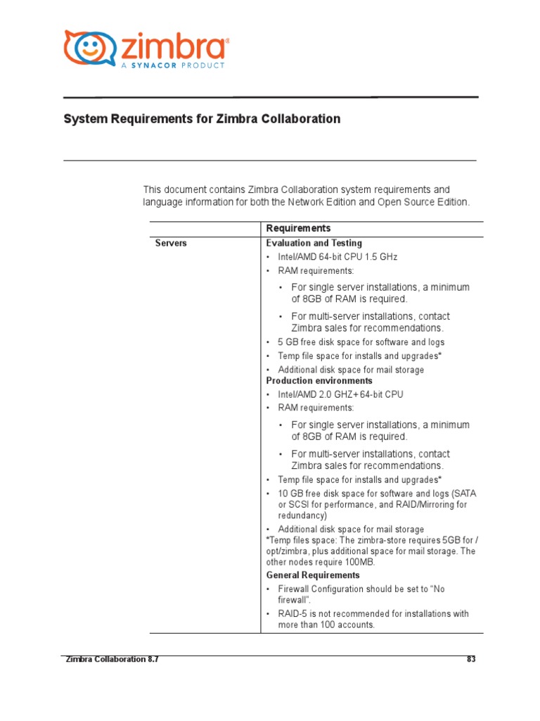 Zimbra ZCS System Requirements 8.7.0 | PDF | Web Browser | Microsoft ...