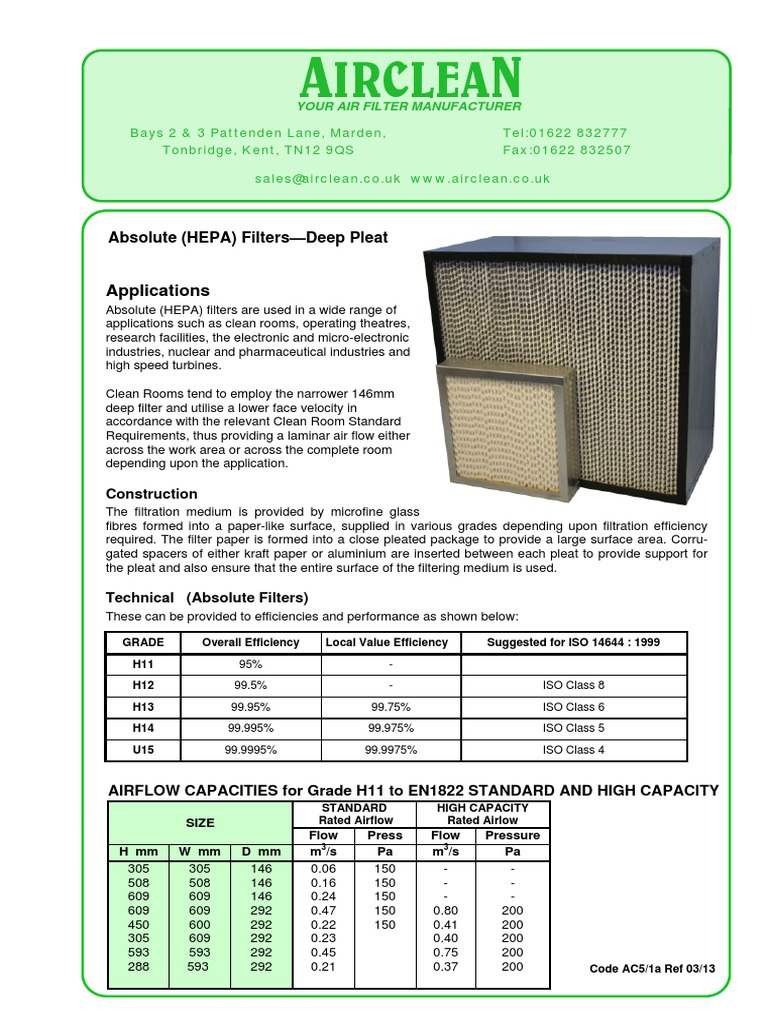 Aac51 Hepa Filters | PDF | Filtration | Industrial Processes
