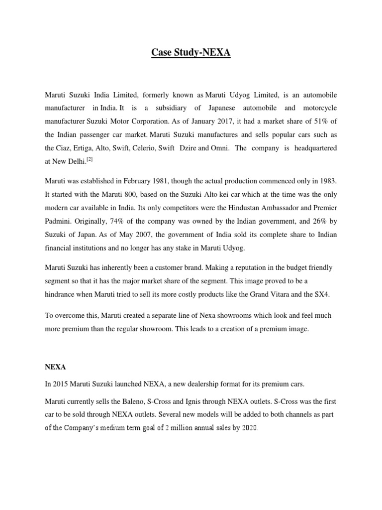 Case Study - NEXA Final | PDF | Wheeled Vehicles | Automobiles