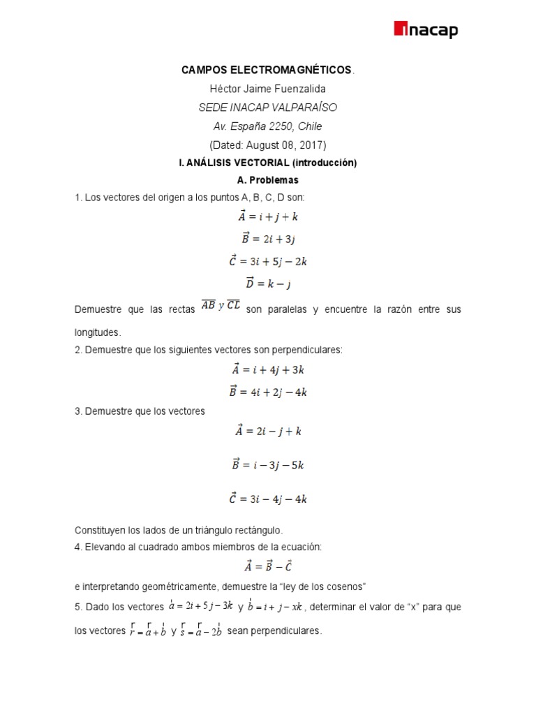 Guía I Análisis Vectorial | PDF | Vector Euclidiano | Aceleración