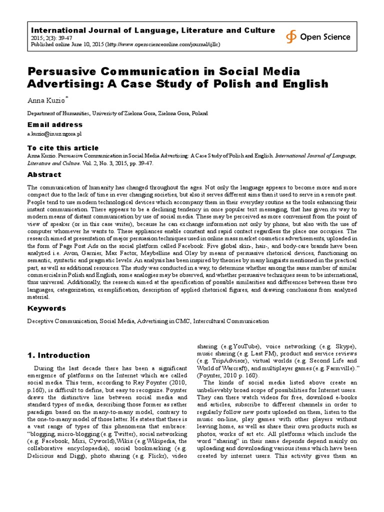 Persuasive Communication in Social Media | PDF | Social Media | Popular ...