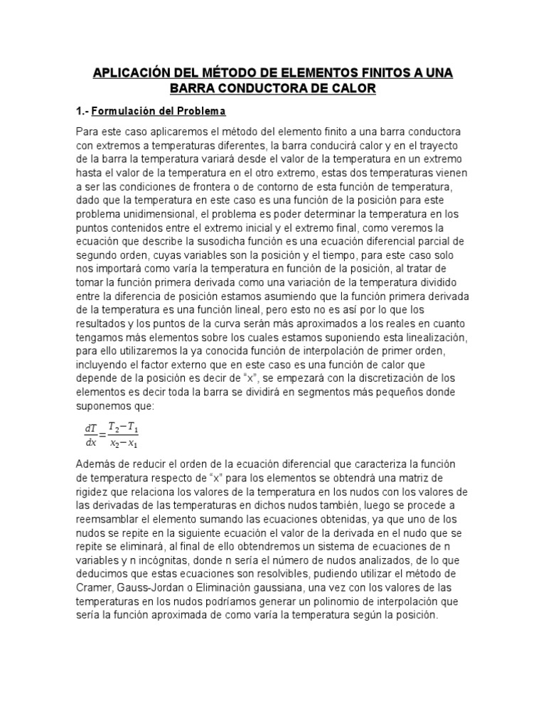 Método Elementos Finitos Barra Calor | PDF | Conduccion termica | Calor