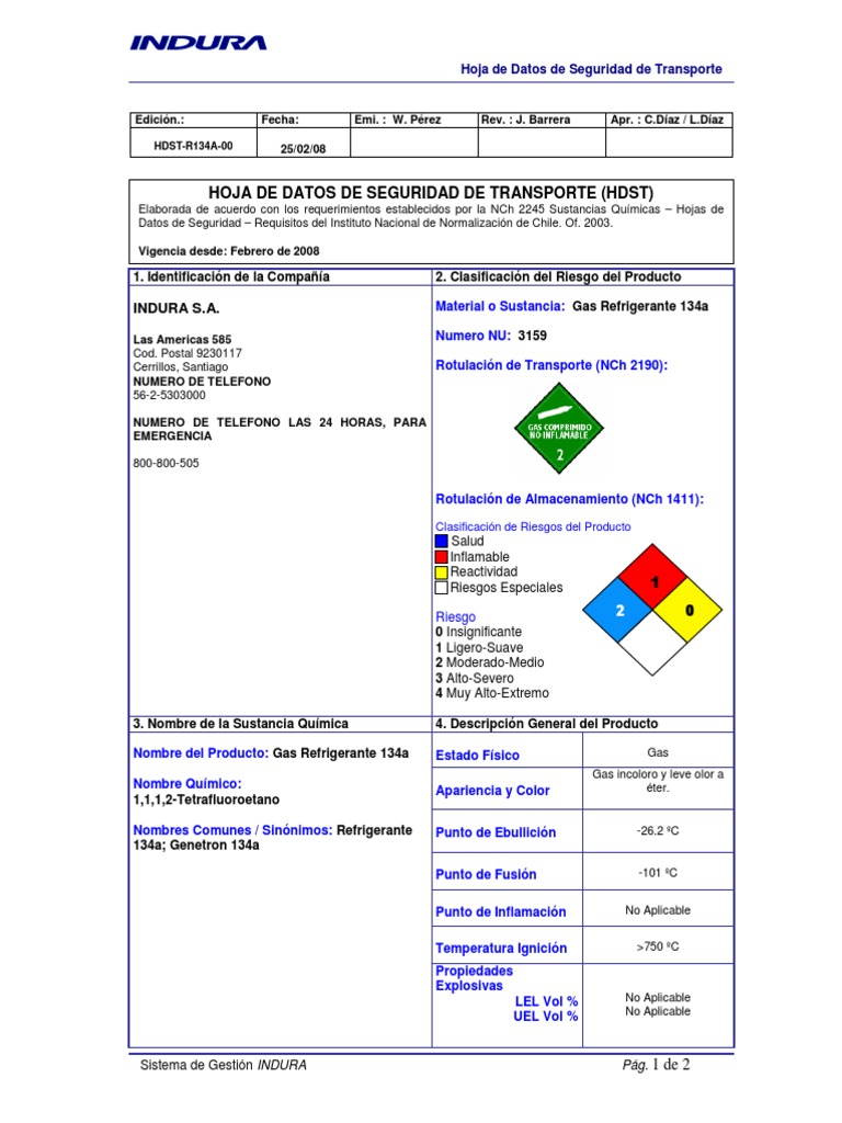 Msds 056 Gas Refrigerante 134a | Oxígeno | Primeros auxilios