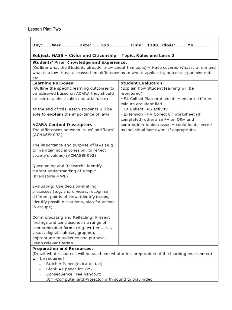 A2 - Lesson Plan Two | PDF | Lesson Plan | Evaluation