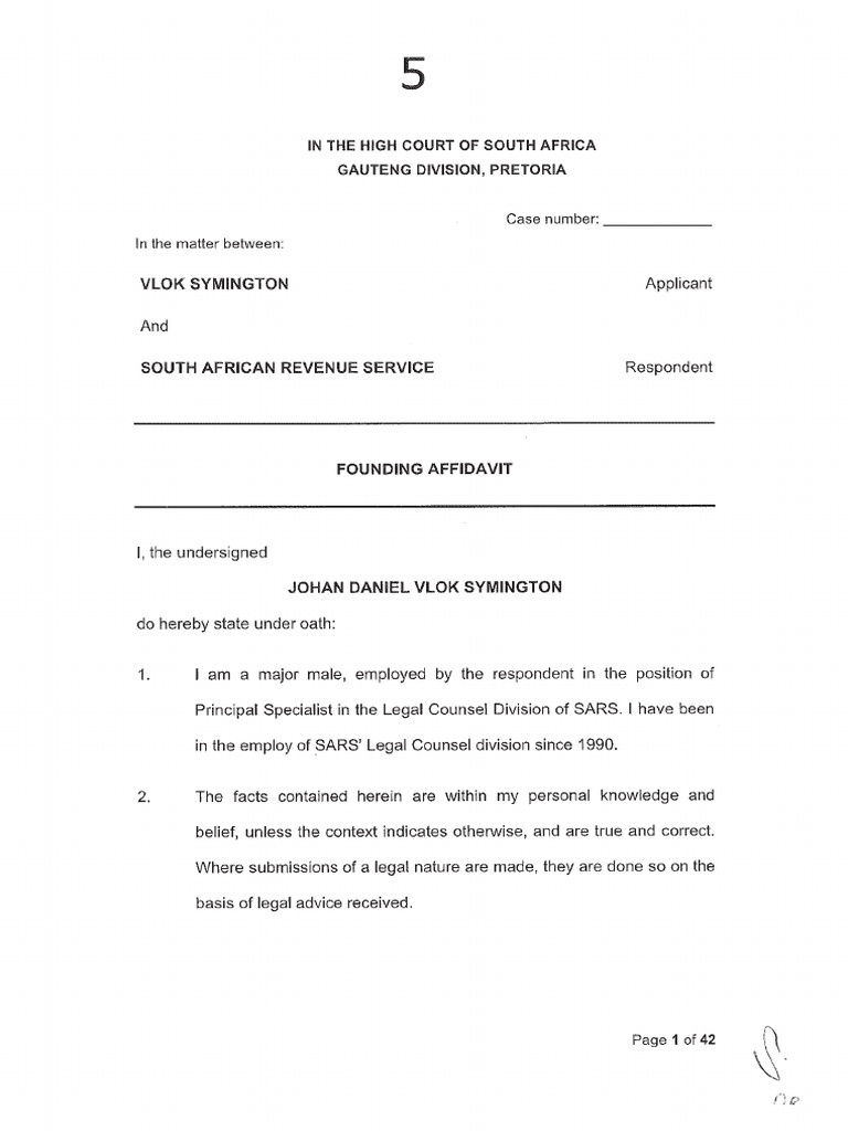 Vlok Symington SARS Affidavit | PDF