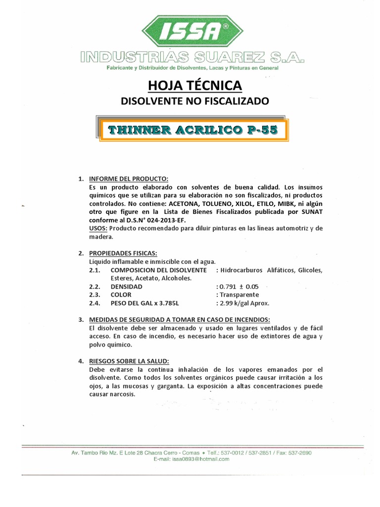 HT Thinner Acrilico P 55 PDF | PDF | Solvente | Sustancias químicas