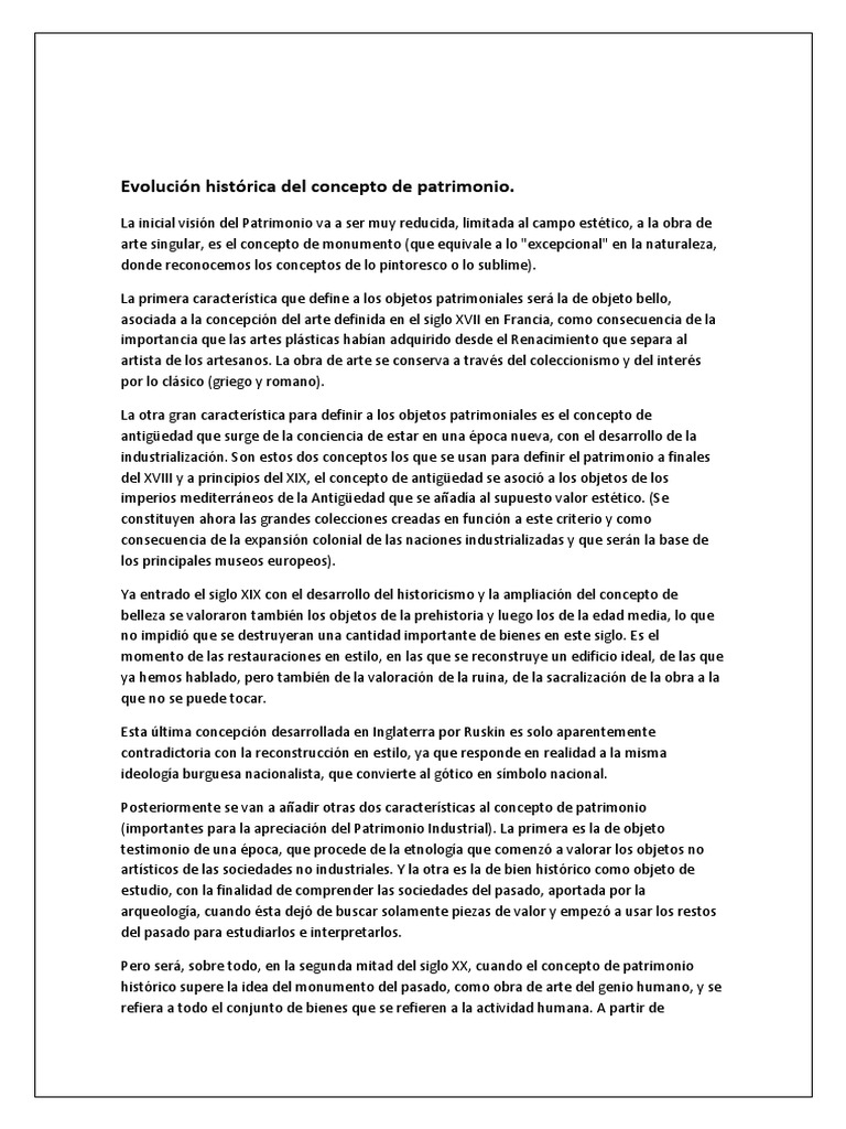 Evolución Histórica Del Concepto de Patrimonio | PDF | Patrimonio cultural | Patrimonio de la ...
