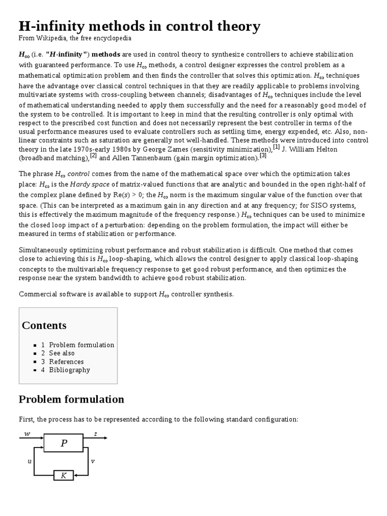 H-Infinity Methods in Control Theory - Wikipedia PDF | PDF | Mathematical Analysis | Applied ...