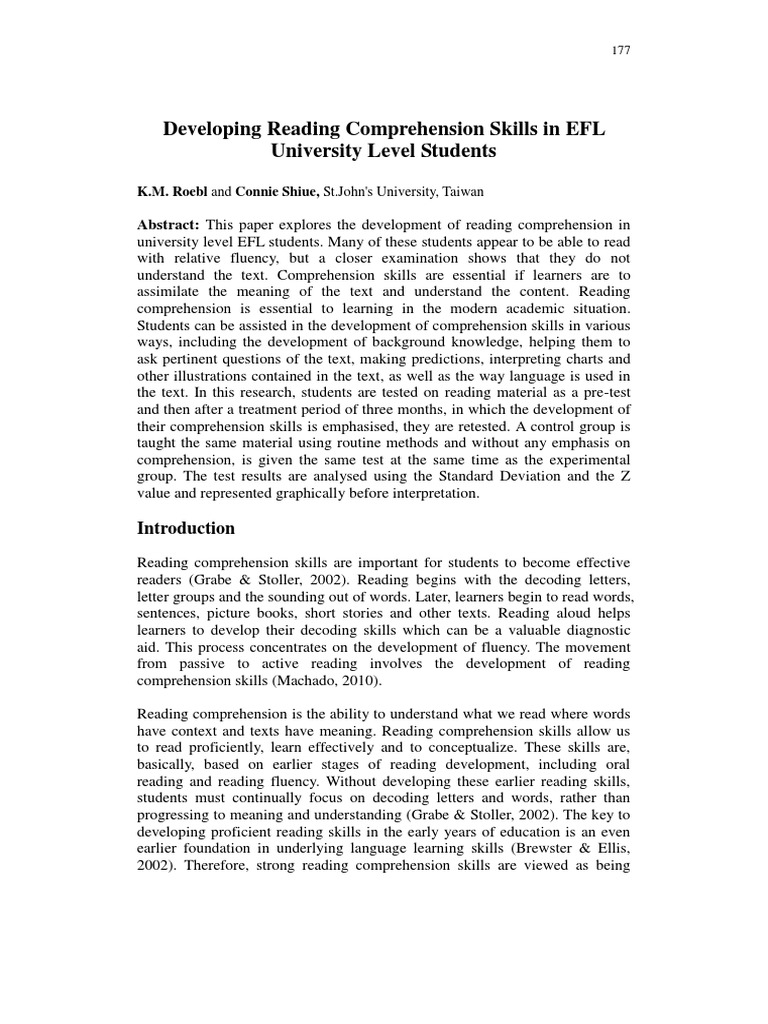 Developing Reading Com PDF | PDF | Reading Comprehension | P Value