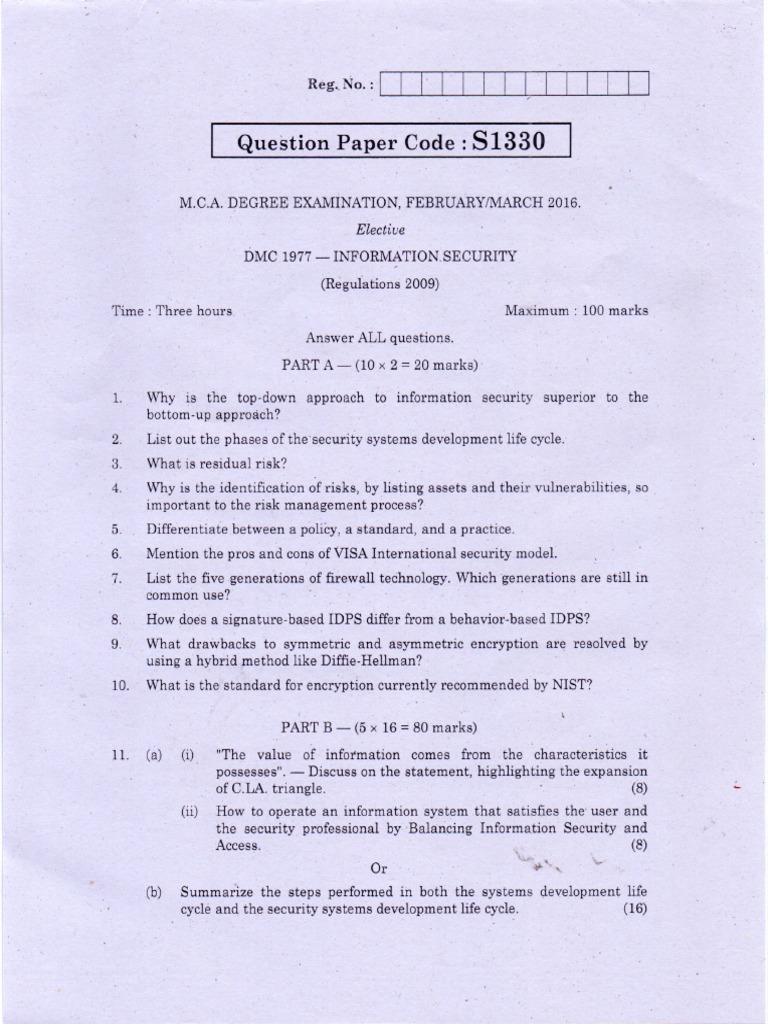 Information Security and Cryptography Question Papers | PDF