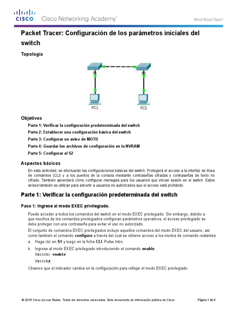 2.2.3.4 Packet Tracer - Configuring Initial Switch Settings | PDF | Contraseña | Conmutador de red