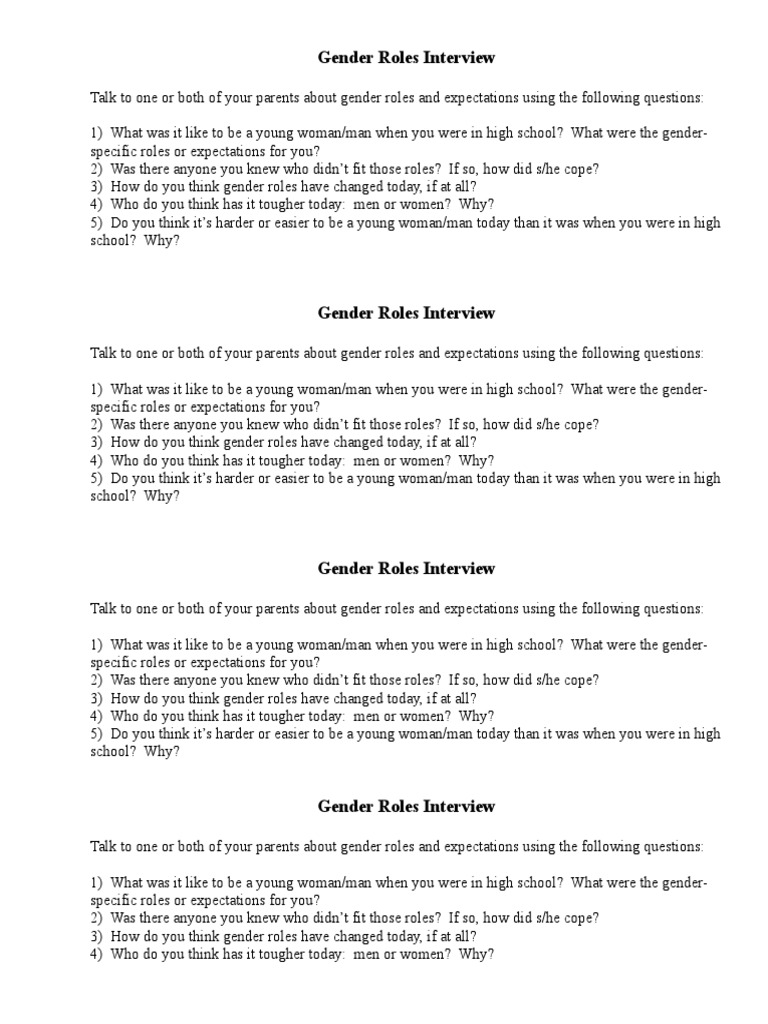 Gender Roles Interview 2 | PDF | Gender Role | Gender
