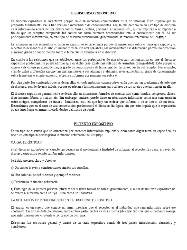 El Discurso Expositivo | Discurso | Conocimiento