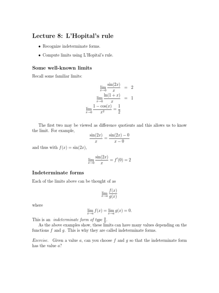 L'Hopital's Rule | PDF | Exponentiation | Discrete Mathematics