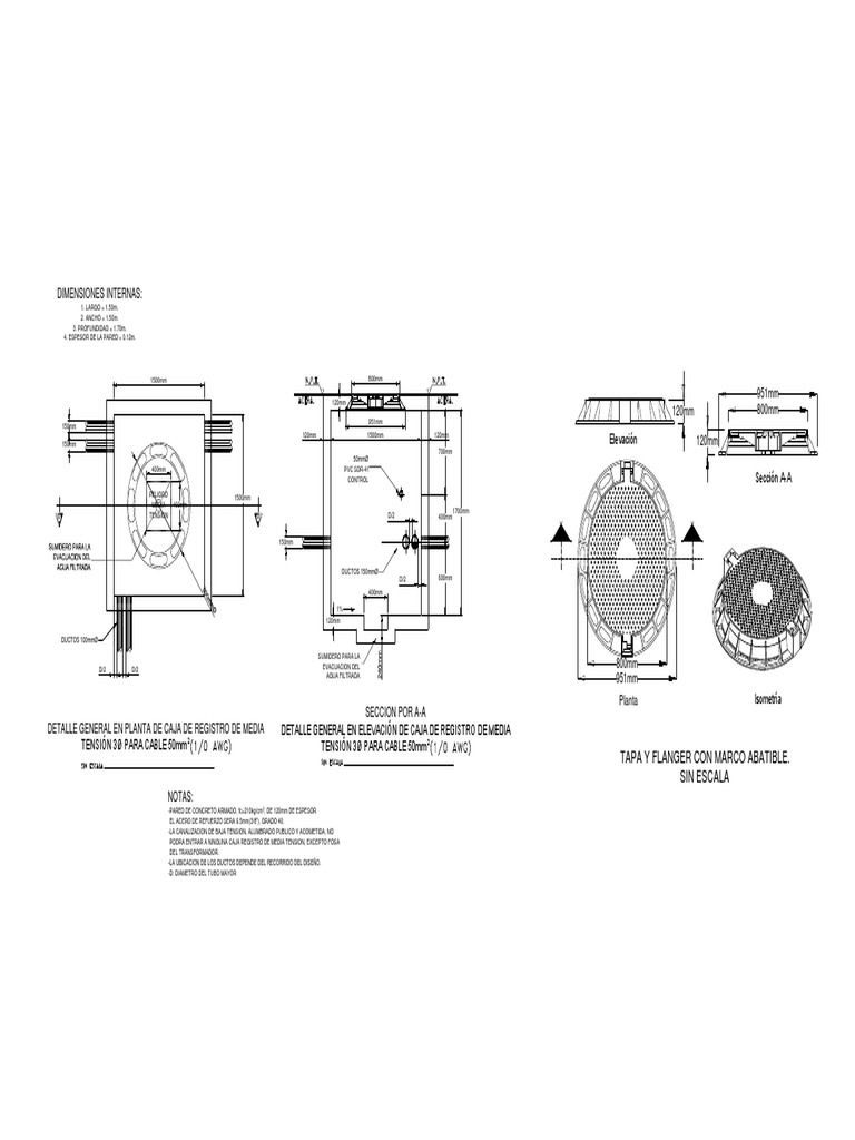 Dimensional specifications and design details for an underground ...