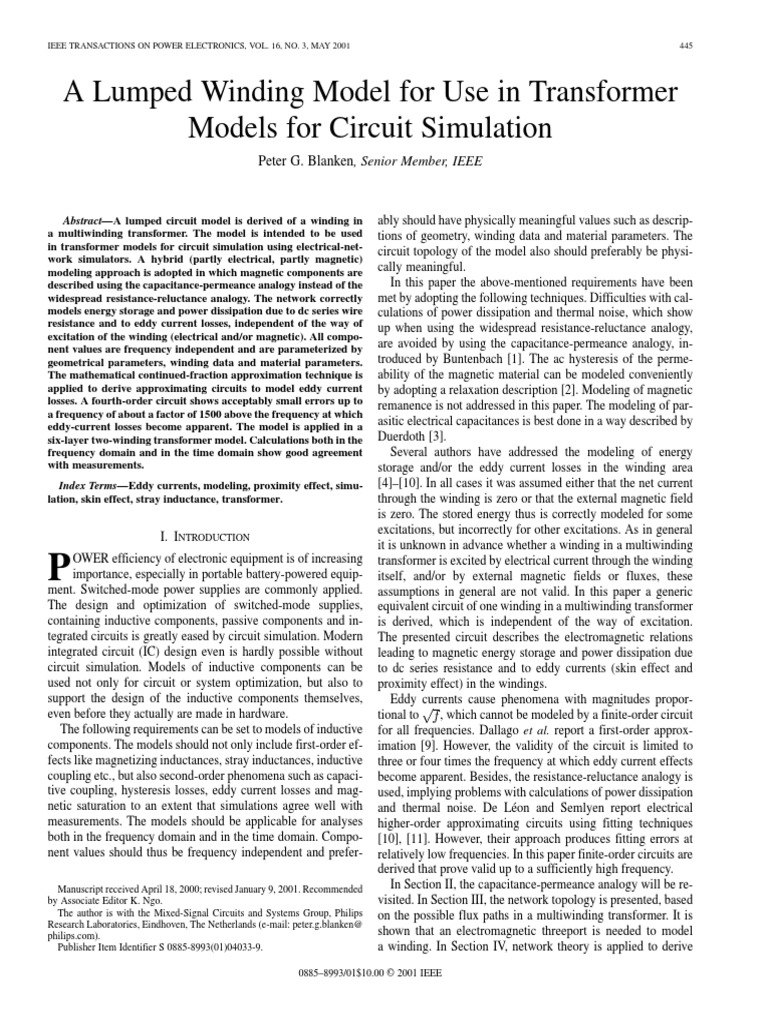 A Lumped Winding Model For Use in Transformer Models For Circuit ...