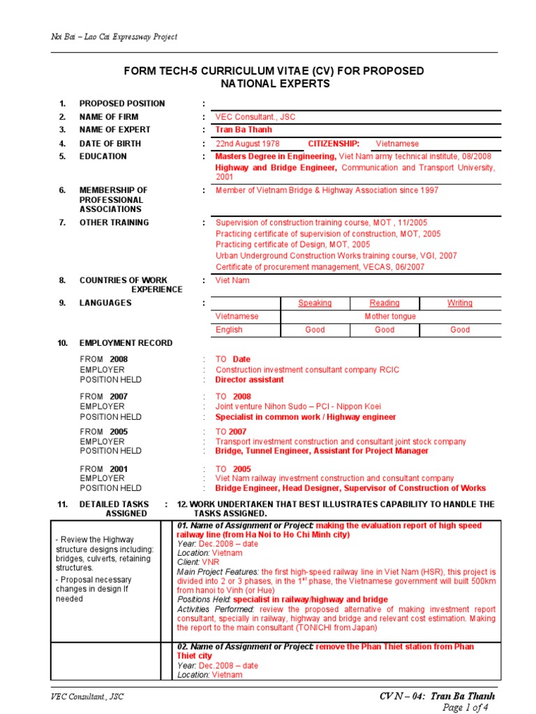 509 Tech 5 CV Form (Thanh) | PDF | Ho Chi Minh City | Vietnam