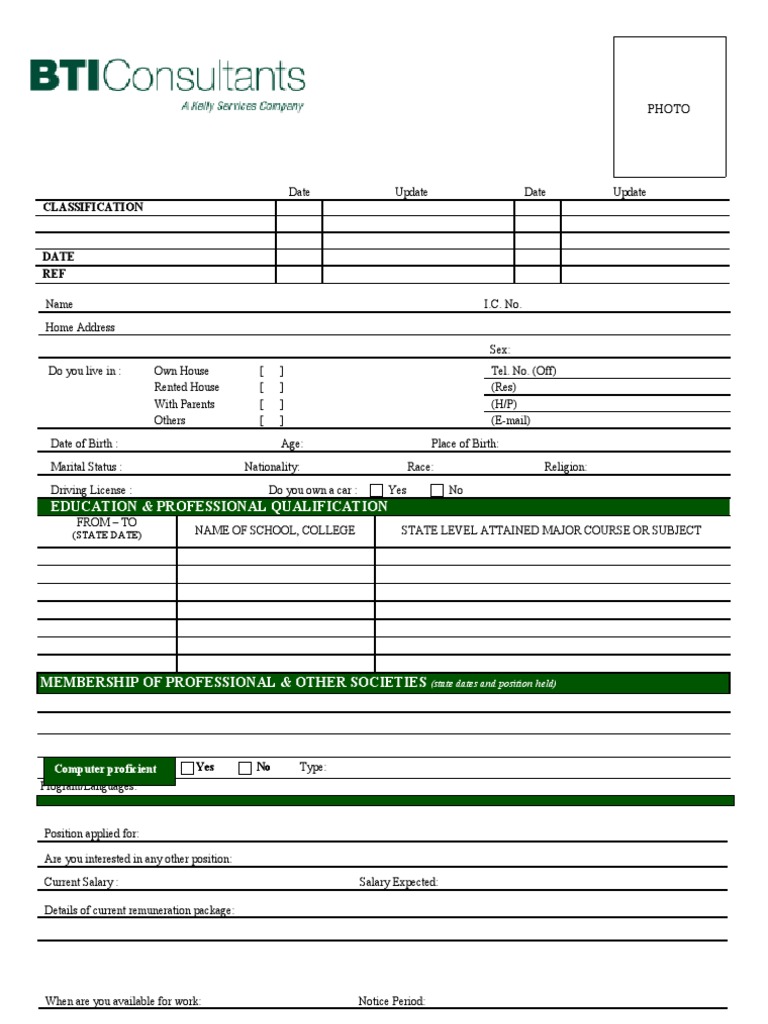 Standard CV Form | PDF | Supervisor | Employment