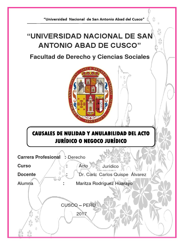 Nulidad y Anulabilidad Del Acto Jurídico en La Legislación Peruana | PDF | Intención (Derecho ...