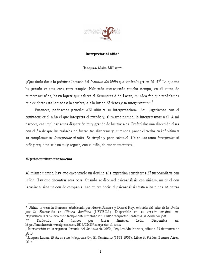 DESCARGA EN PDF. Interpretar Al Niño (Jacques-Alain Miller) PDF ...