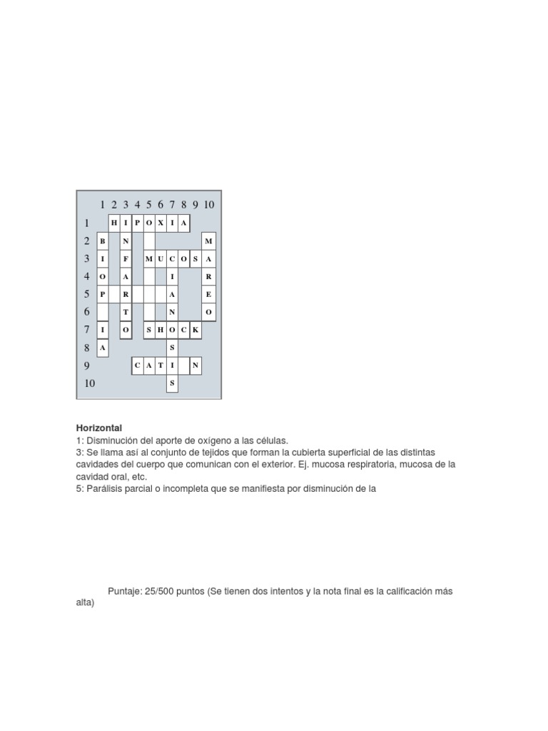 Crucigrama Primeros Auxilios | PDF