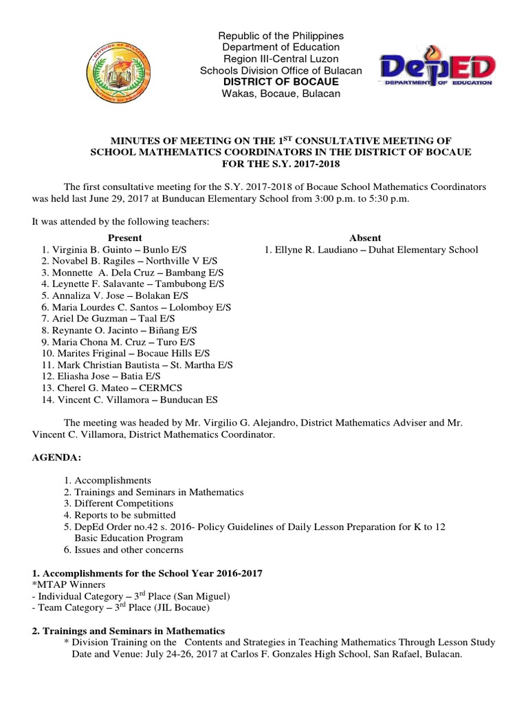 Bocaue District Consultative Meeting | PDF | Teaching And Learning ...