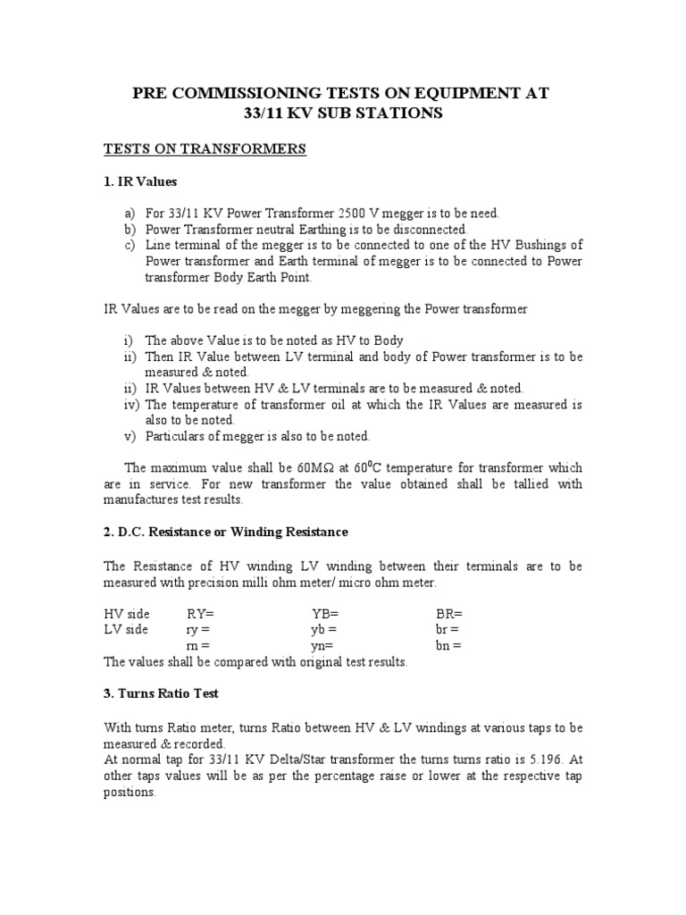 Pre-Commissioning Tests for Power Transformers | PDF | Transformer ...