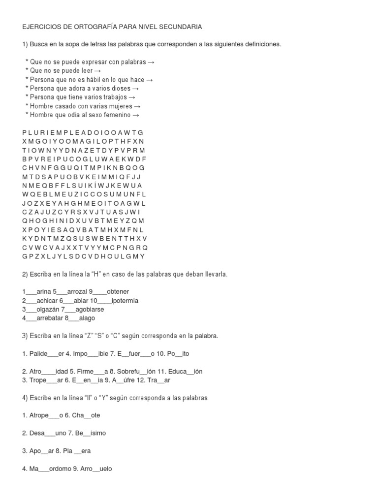 Ejercicios De Ortografía Para Nivel Secundaria Pdf