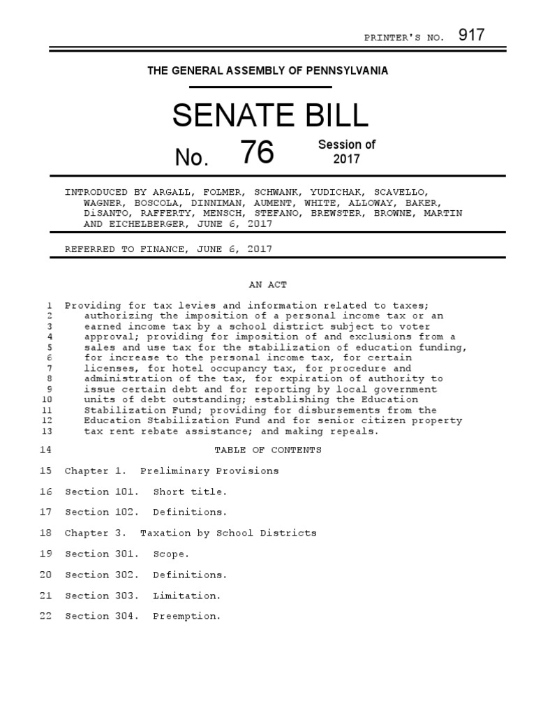 Senate Bill 76: The General Assembly of Pennsylvania | PDF | Lease | Taxes