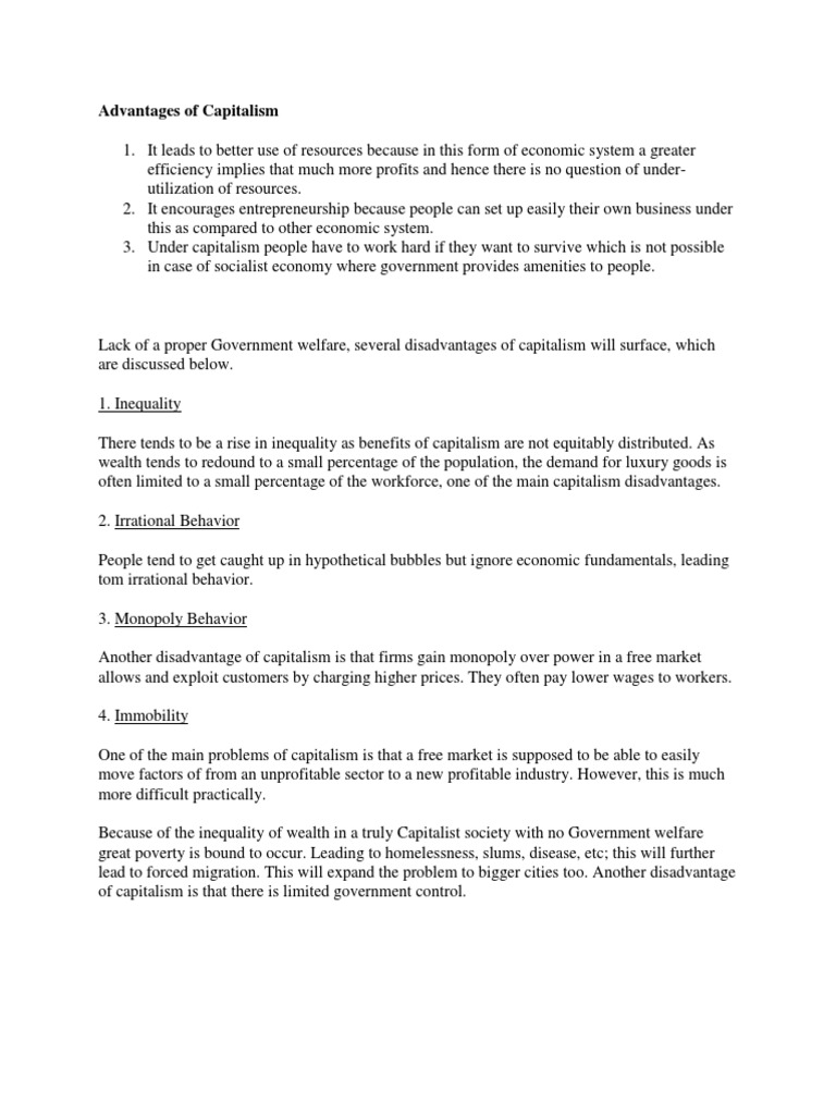 Adv and Disadvantages of Capitalism | PDF