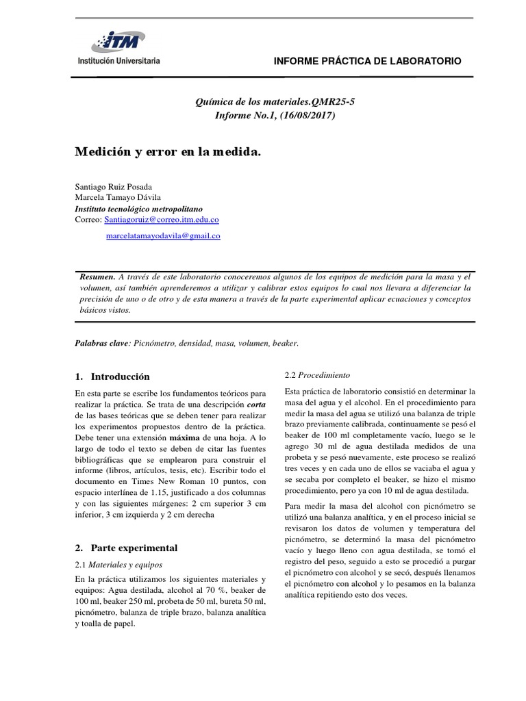 Informe de Práctica de Laboratorio | PDF | Medición | Laboratorios