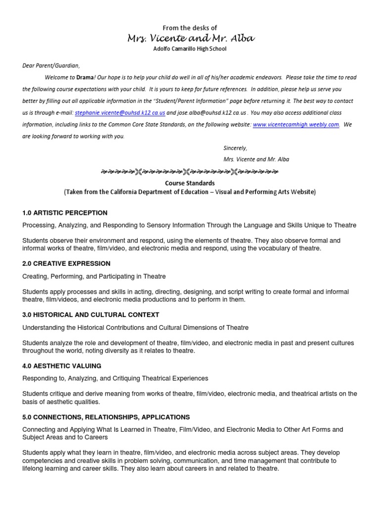 Drama Syllabus PDF Theatre Perception