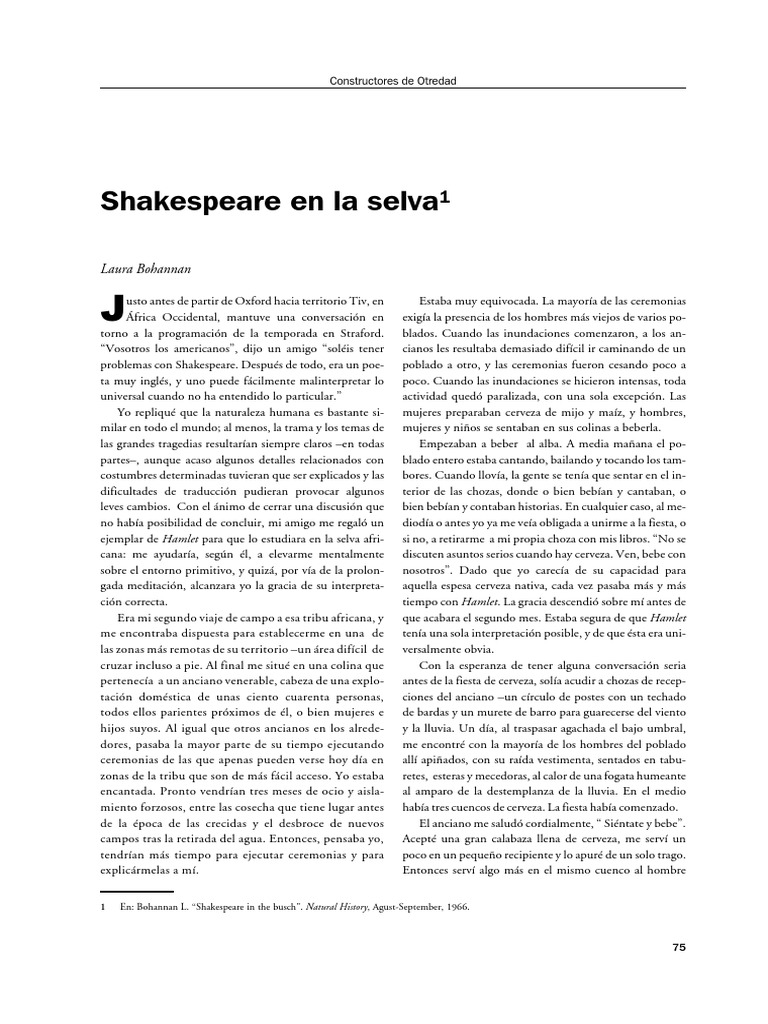 Bohannan, Laura. Shakespeare en La Selva | PDF | Aldea | Brujería