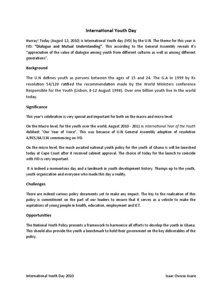 International Youth Day 2010 | PDF | International Relations