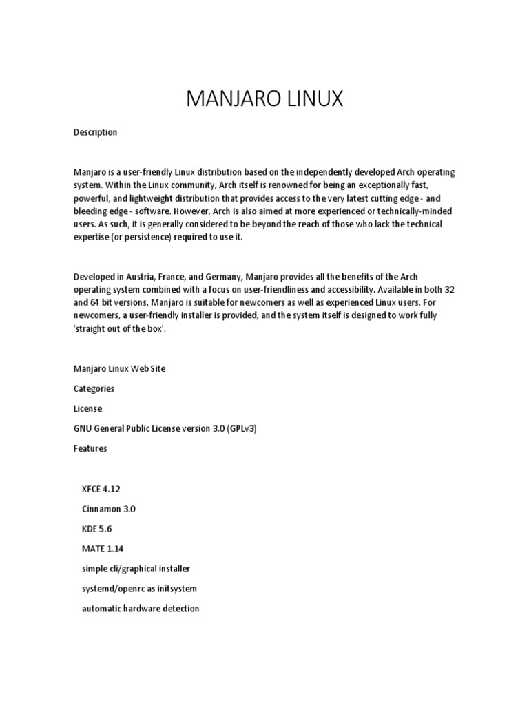 Manjaro Linux Pdf