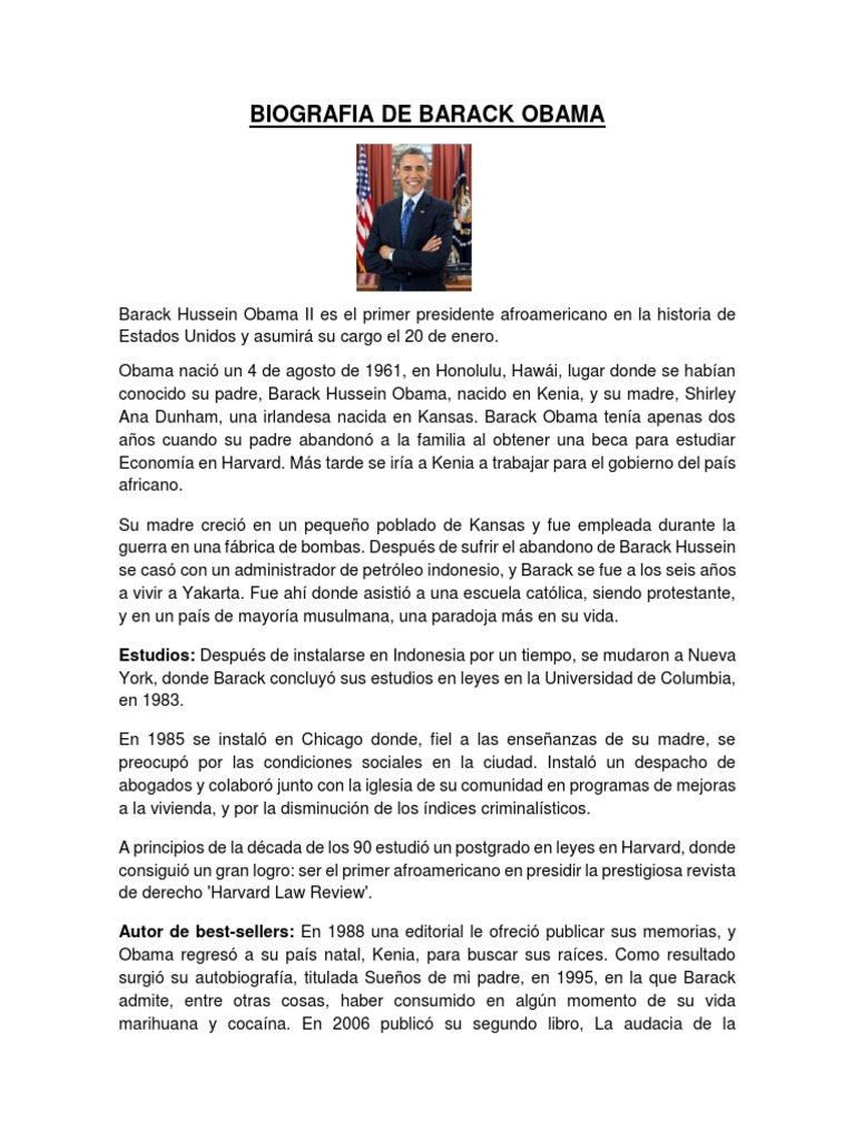 Biografia de Barack Obama | PDF | Barack Obama | Gobierno